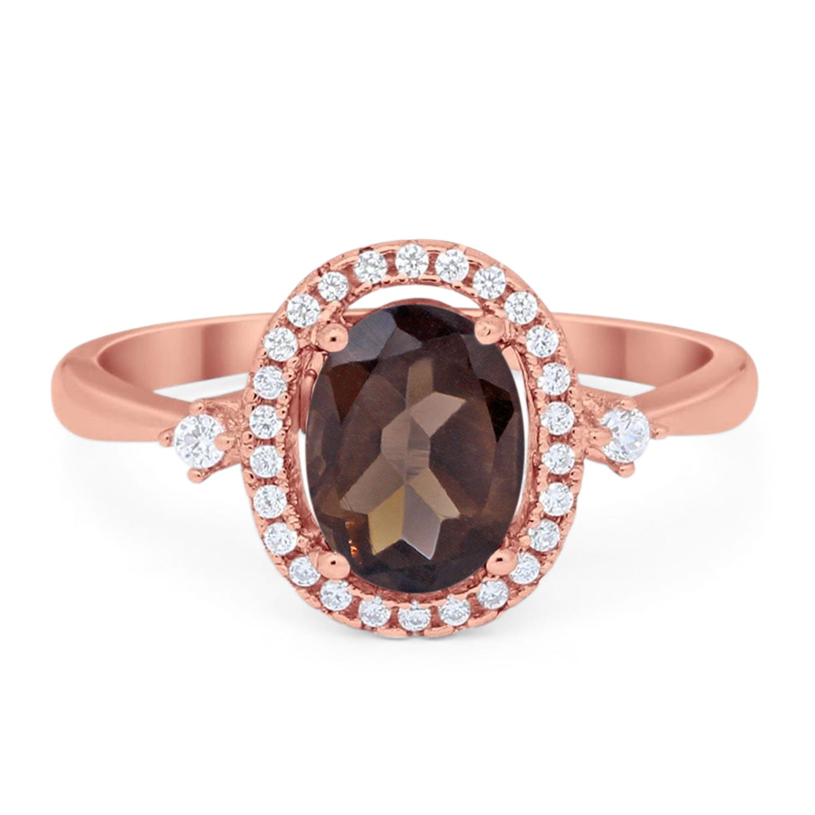 Natural Chocolate Smoky Quartz Rose Tone Silver Size-5 Art Deco Oval ...