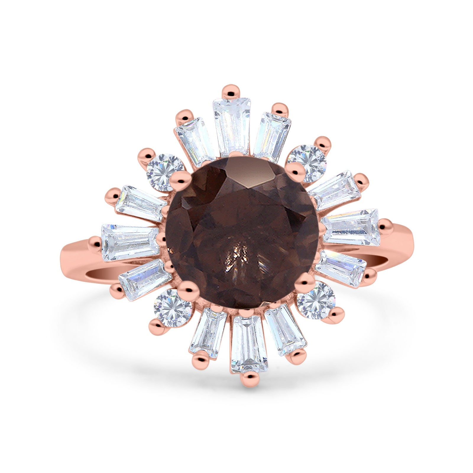Natural Chocolate Smoky Quartz Rose Tone Silver Size-5 Art Deco Round ...