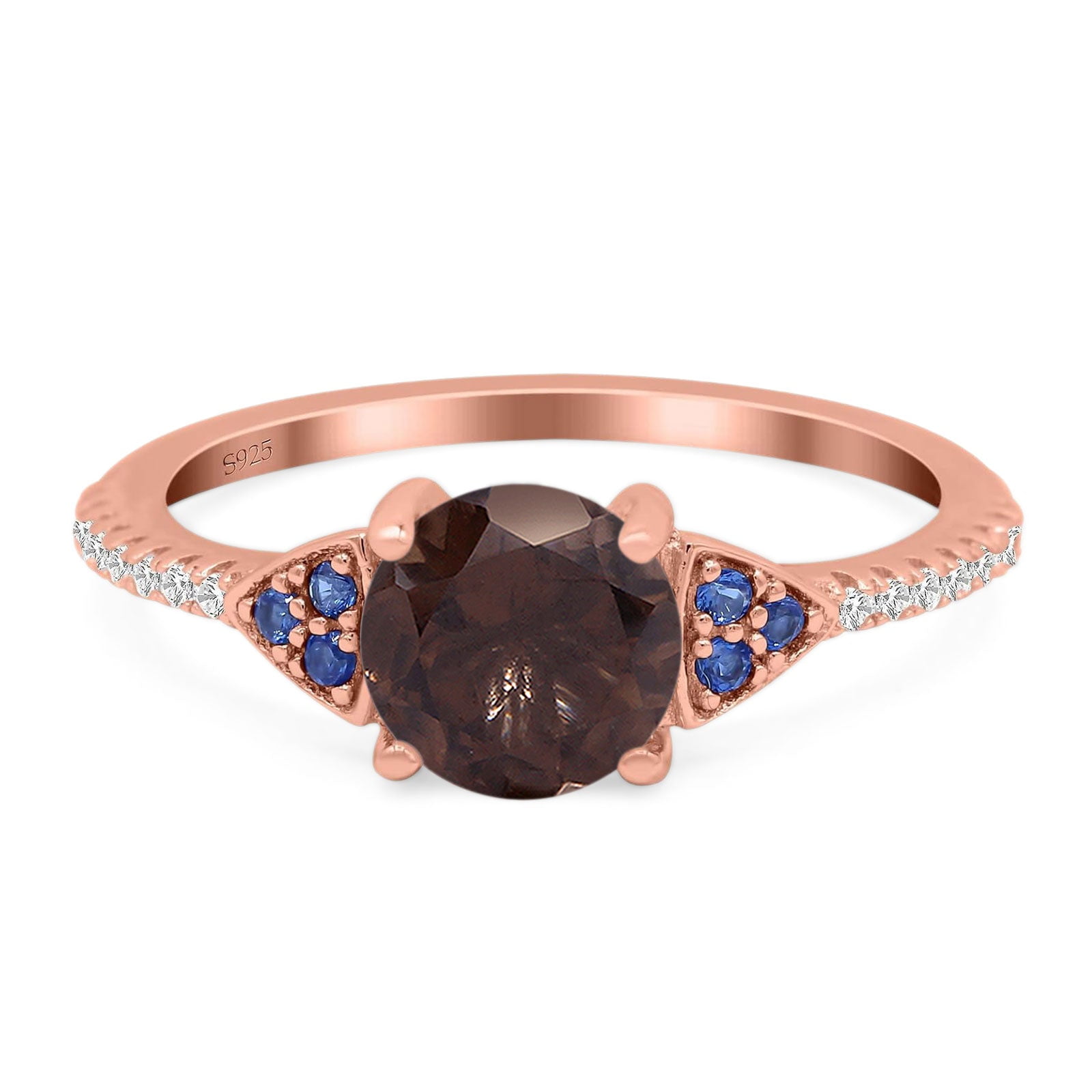 Natural Chocolate Smoky Quartz Rose Tone Silver Size-5 Art Deco Round ...