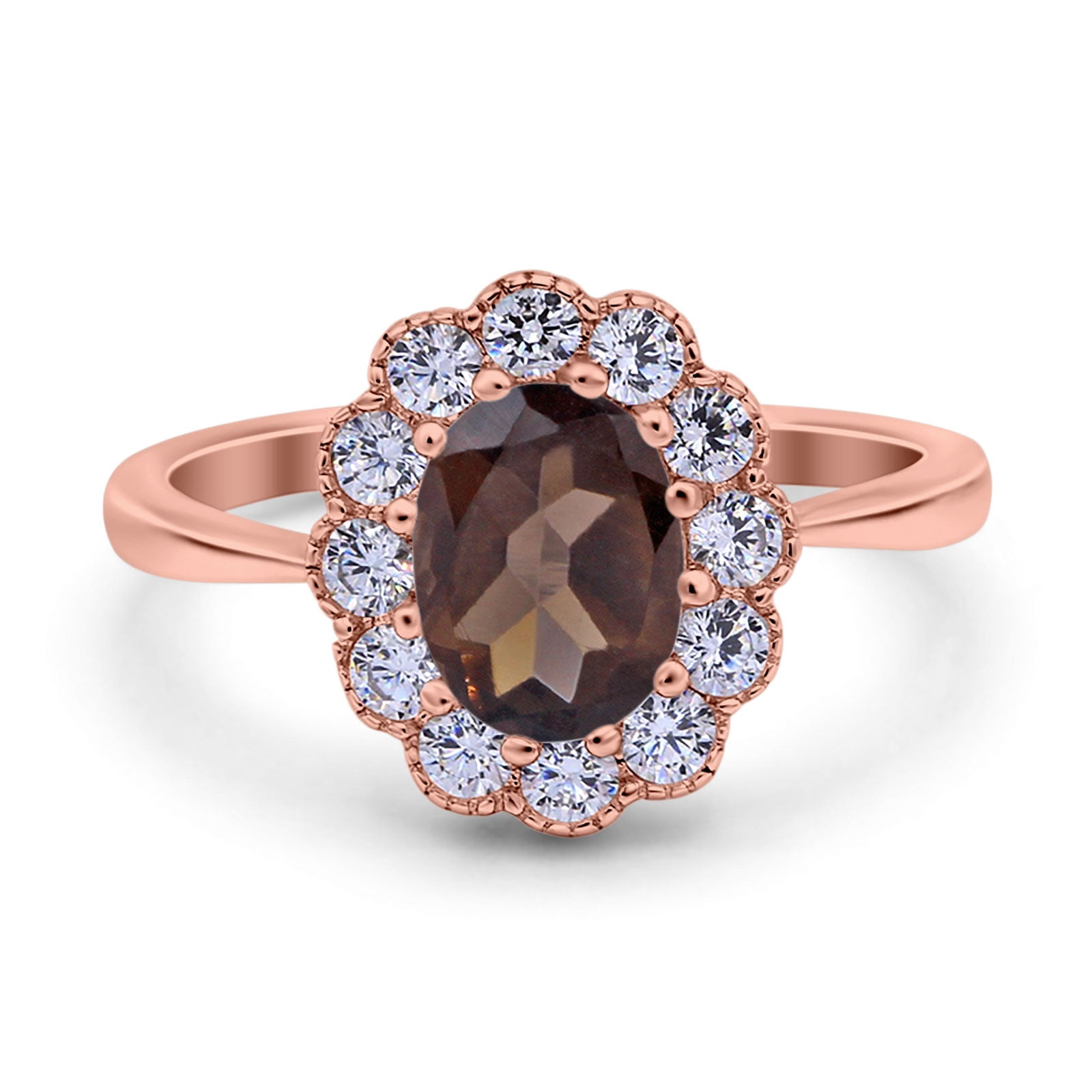 Natural Chocolate Smoky Quartz Rose Tone Silver Size-8 Art Deco Oval ...