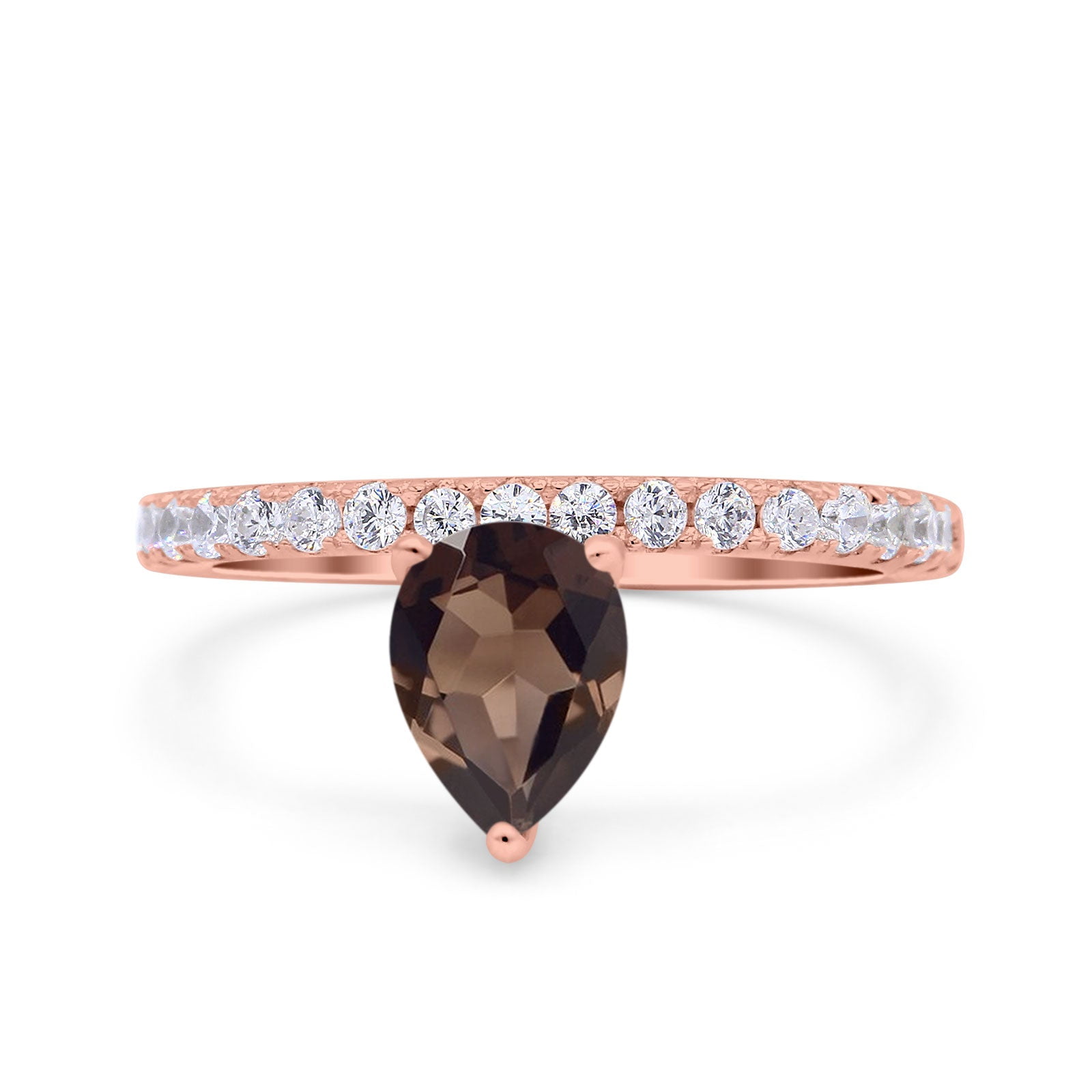 Natural Chocolate Smoky Quartz Rose Tone Silver Size-8 Art Deco Pear ...