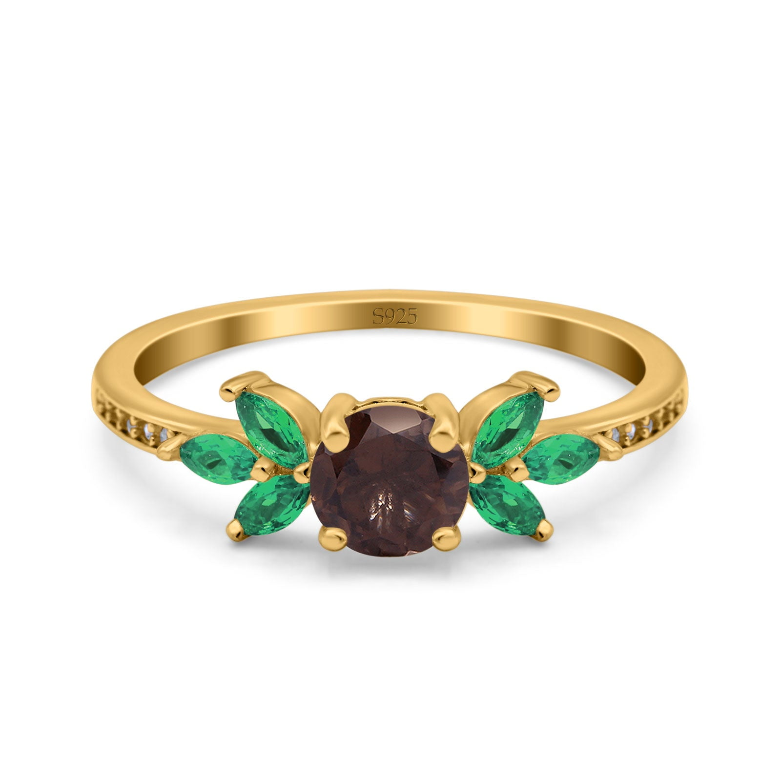 Natural Chocolate Smoky Quartz Yellow Tone Silver Size-9 Art Deco Round ...