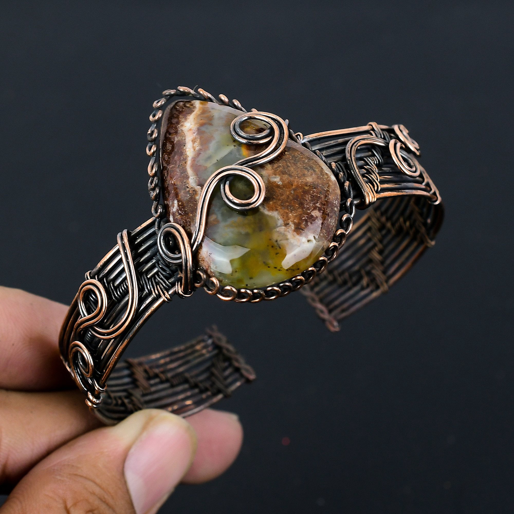Natural Chrysoprase Gemstone Handmade Copper Wire Wrap Bangle ...