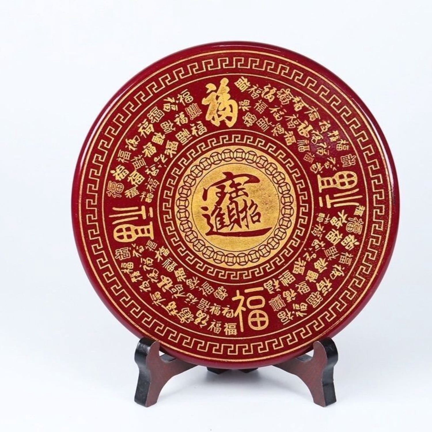 Natural Cinnabar Luo Pan Compass Figurine Gold Tone Trim Feng Shui ...