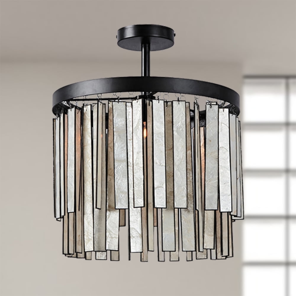 Natural Coastal Ceiling Light , Indoor Flush Mount with Round Bronze ...