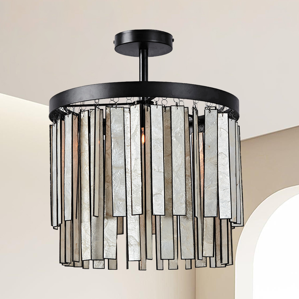 Natural Coastal Ceiling Light , Indoor Flush Mount with Round Bronze ...