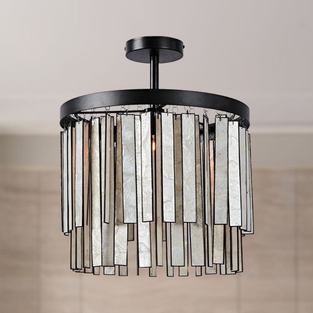 Natural Coastal Ceiling Light , Indoor Flush Mount with Round Bronze ...