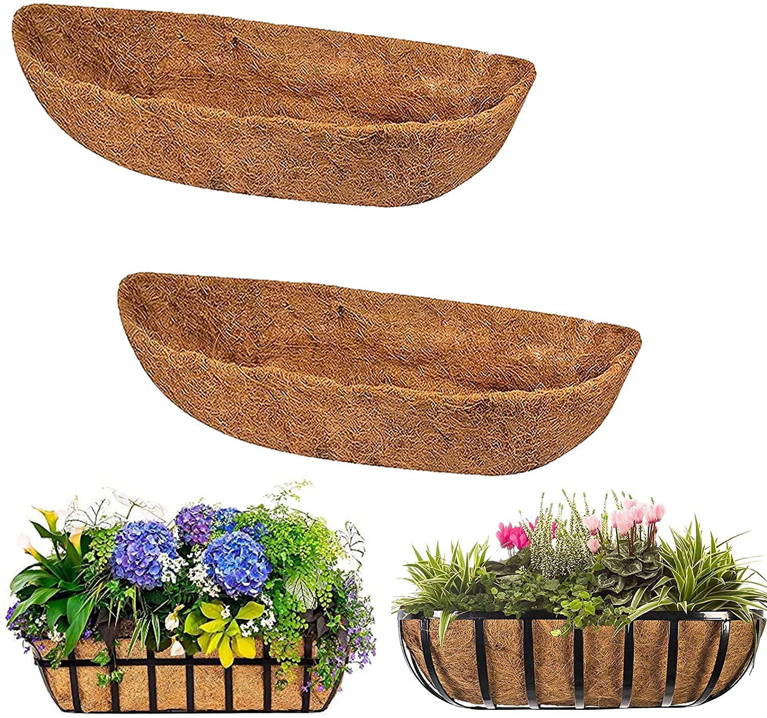 Natural Coco Fiber Planter Liners 2 Pack, 24/30/36/48 Inch Coconut Coir ...