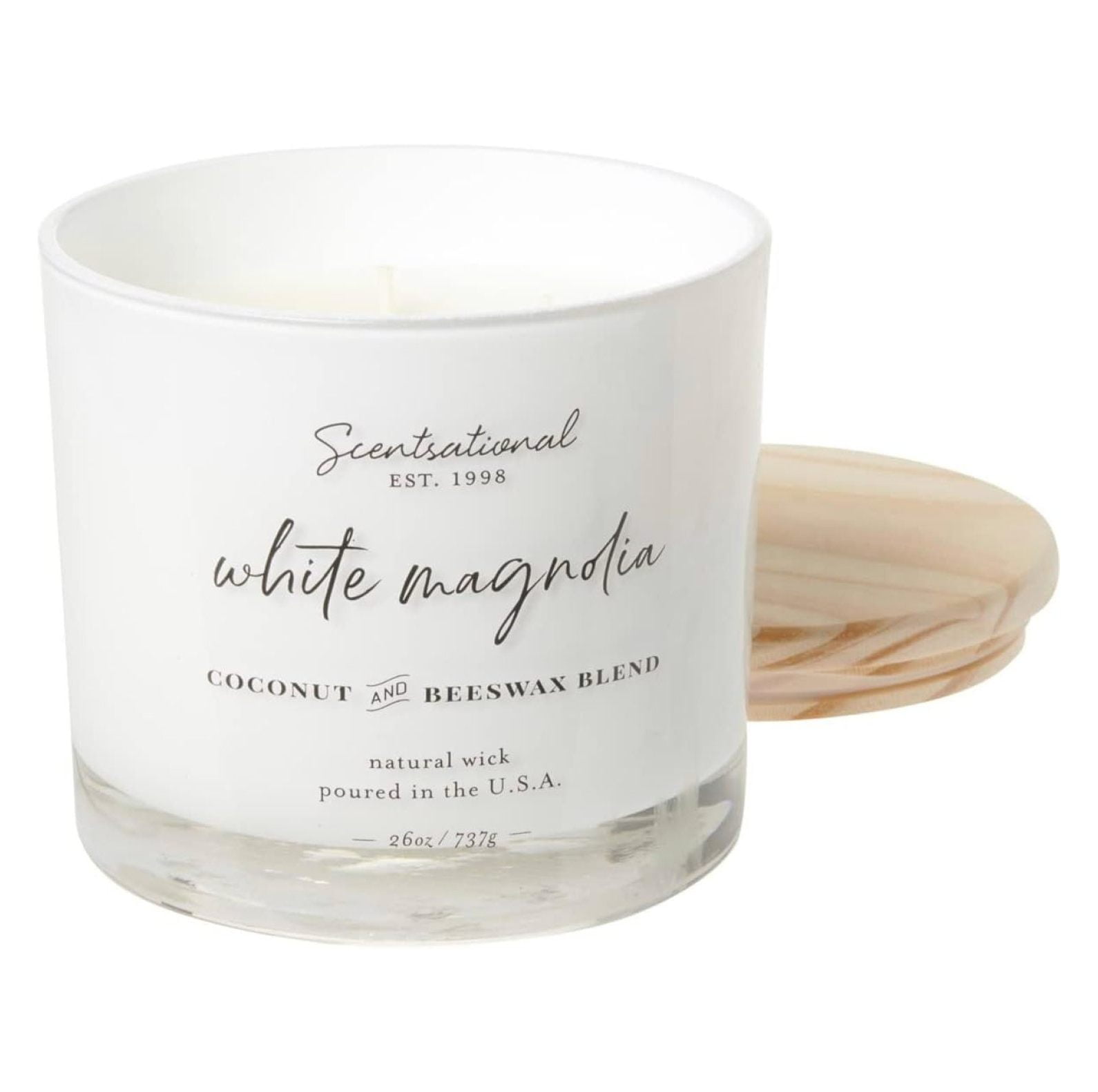 Natural Coconut + Beeswax Scented Candle White Magnolia (in Cursive) XL ...