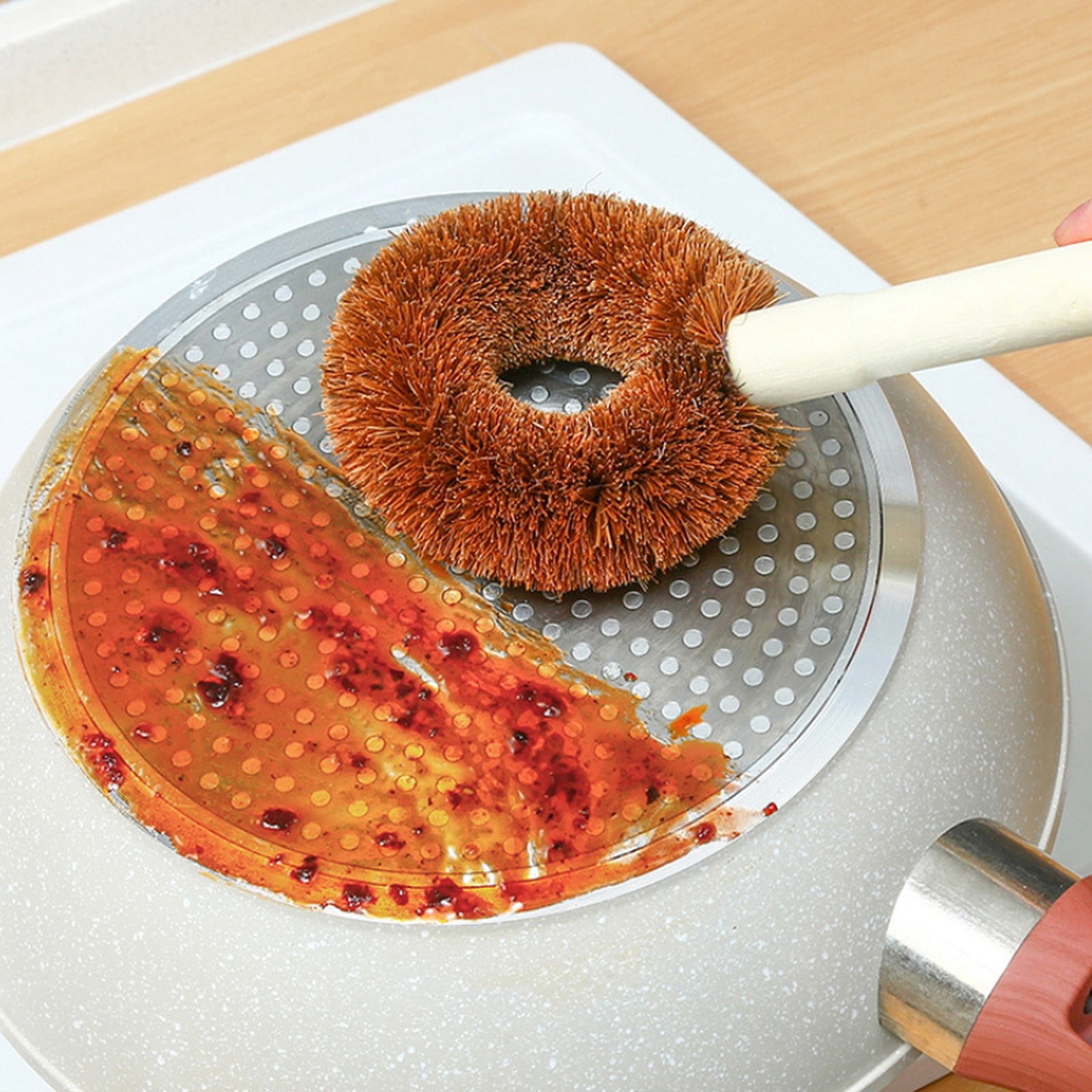 Natural Coconut Fiber Dish Brush - Biodegradable Pot Scrubber with ...