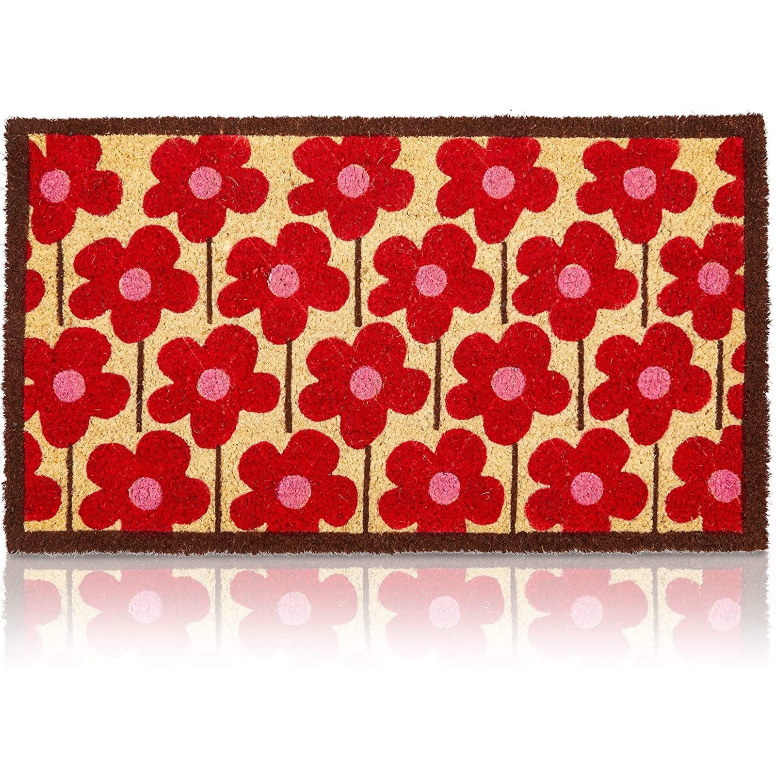 Natural Coir Floral Spring Door Mat for Front Door Entry, Welcome Non ...
