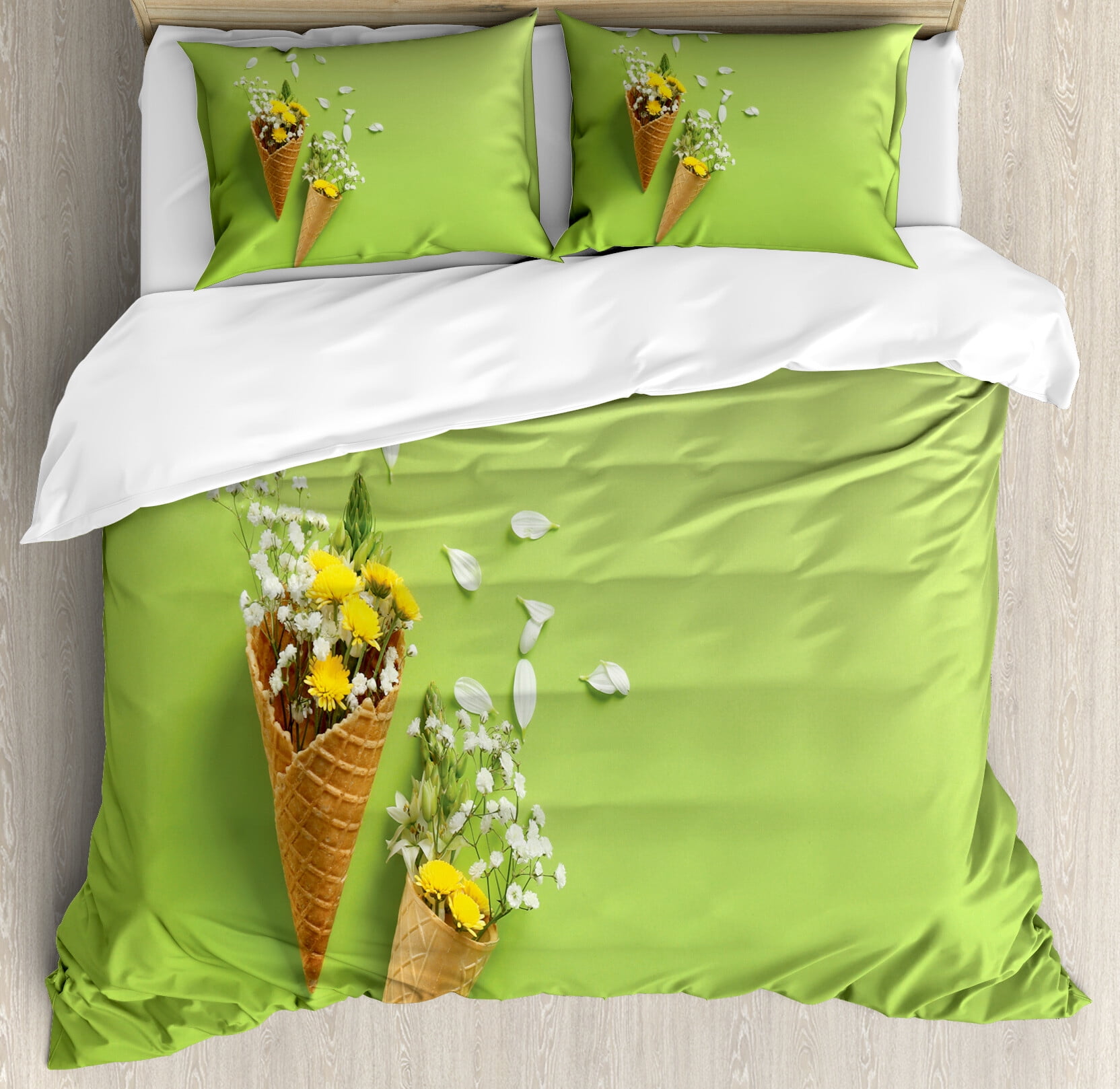 Natural Color Duvet Cover Set, Spring Meadow Flowers in Ice Cream Cones ...