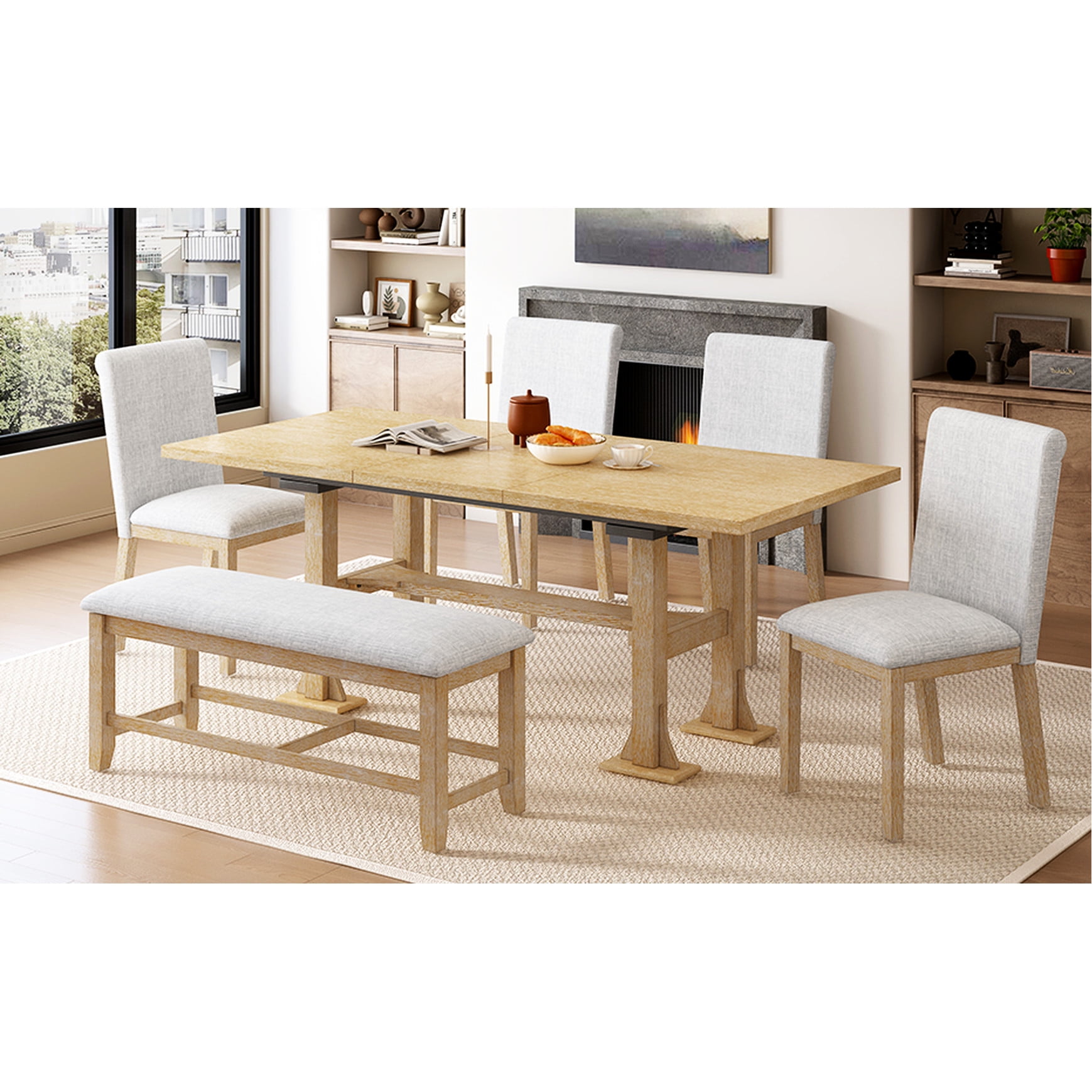 Natural Color Farmhouse Dining Set, Extendable Table - Bring Elegance ...