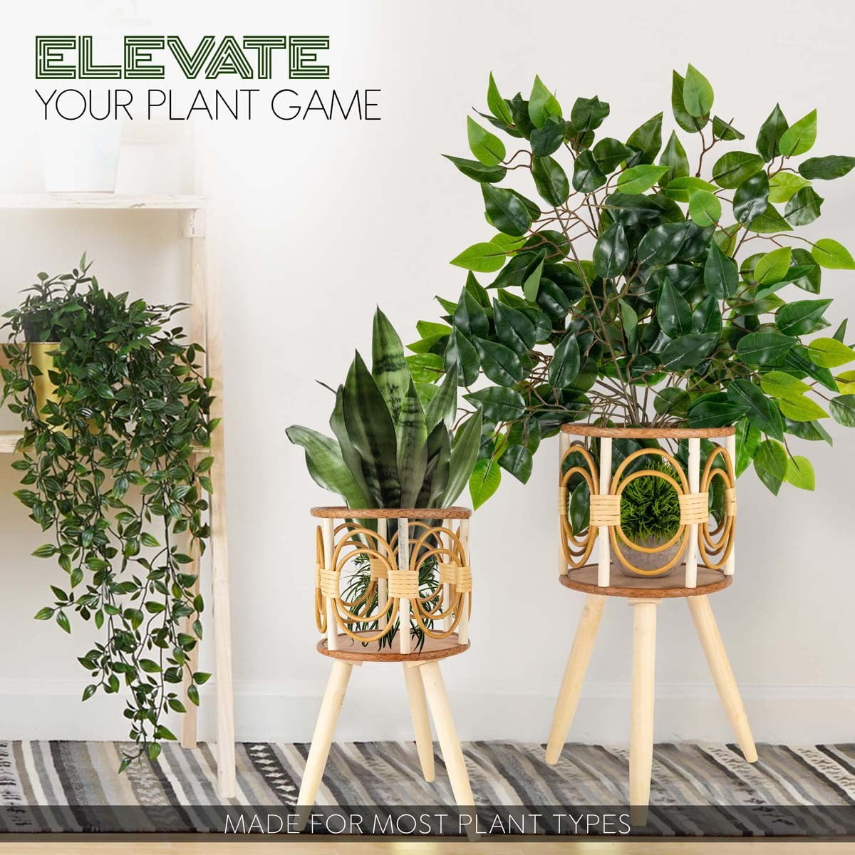 Natural Color Woven Planter Baskets with 3 Wooden Legs, Multipurpose ...