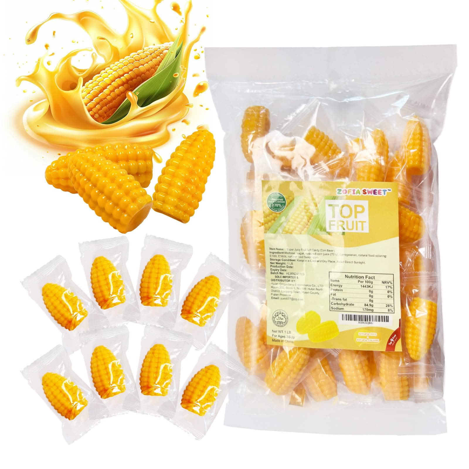 Natural Corn Flavored Gummy YYF14 Candy Snack, Vegan, with 70% Real ...