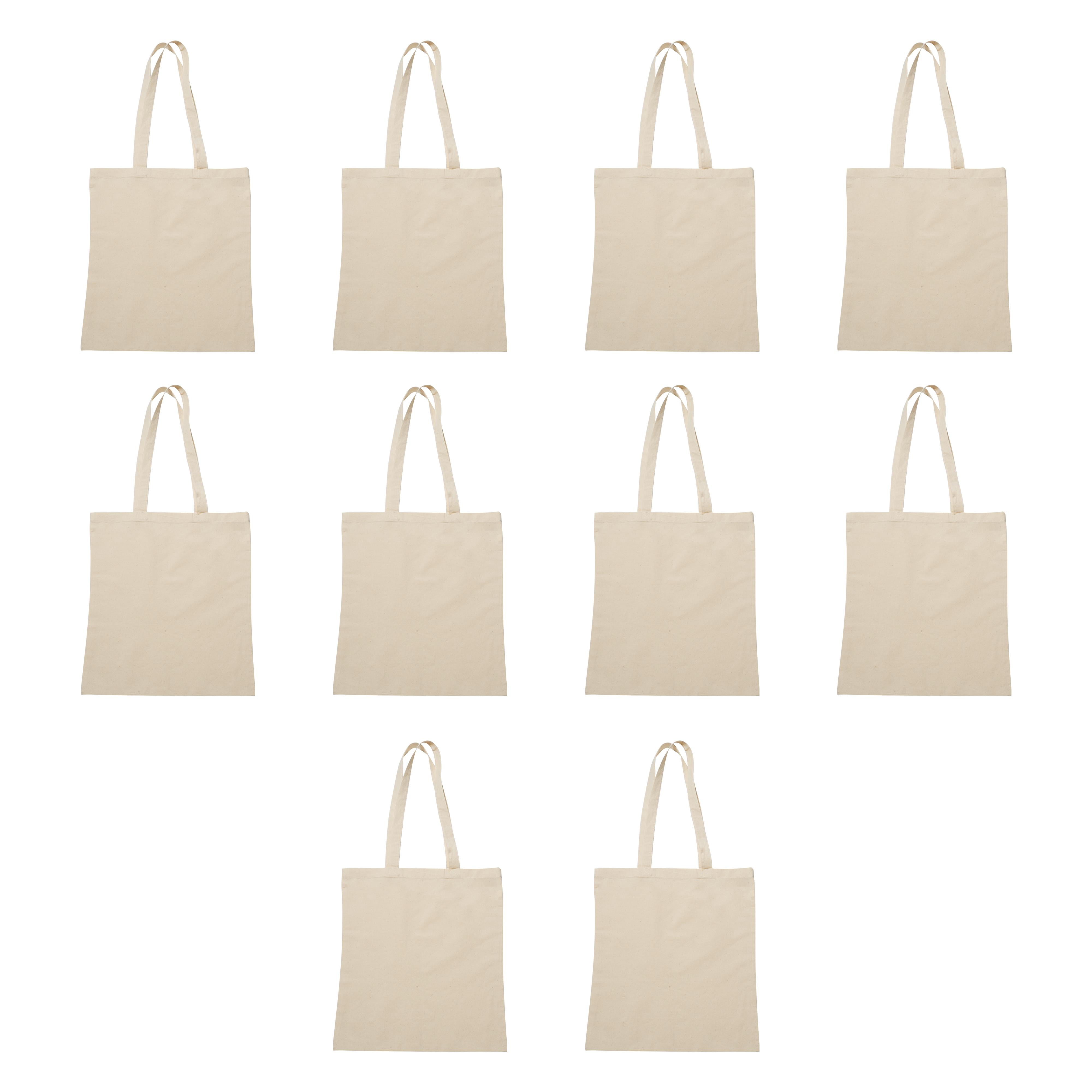 Natural Cotton Fiber Tote Bags Set of 10, Bulk Pack - Reusable, Great ...
