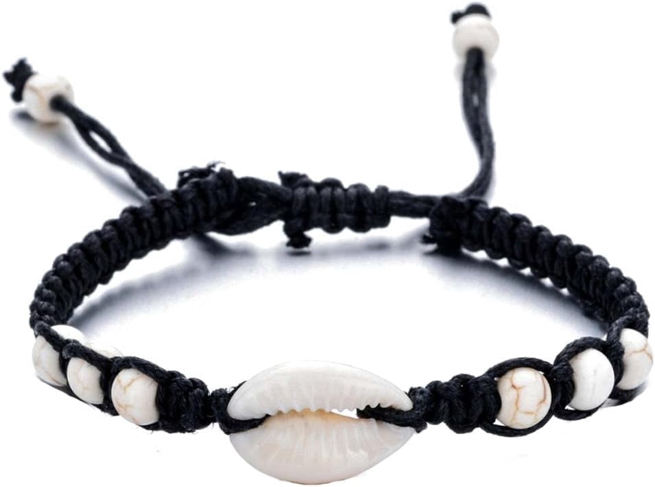 Natural Cowrie Shell Turquoise Bead Bracelet - Handmade Braided Wax ...