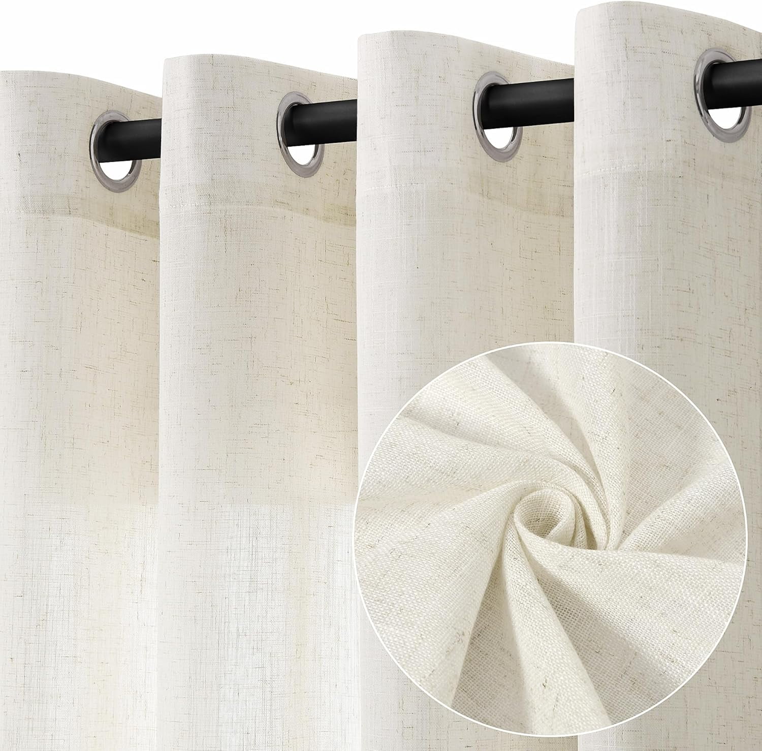 Natural Cream Linen Curtains 96 Inch Length 2 Panels for Living Room ...
