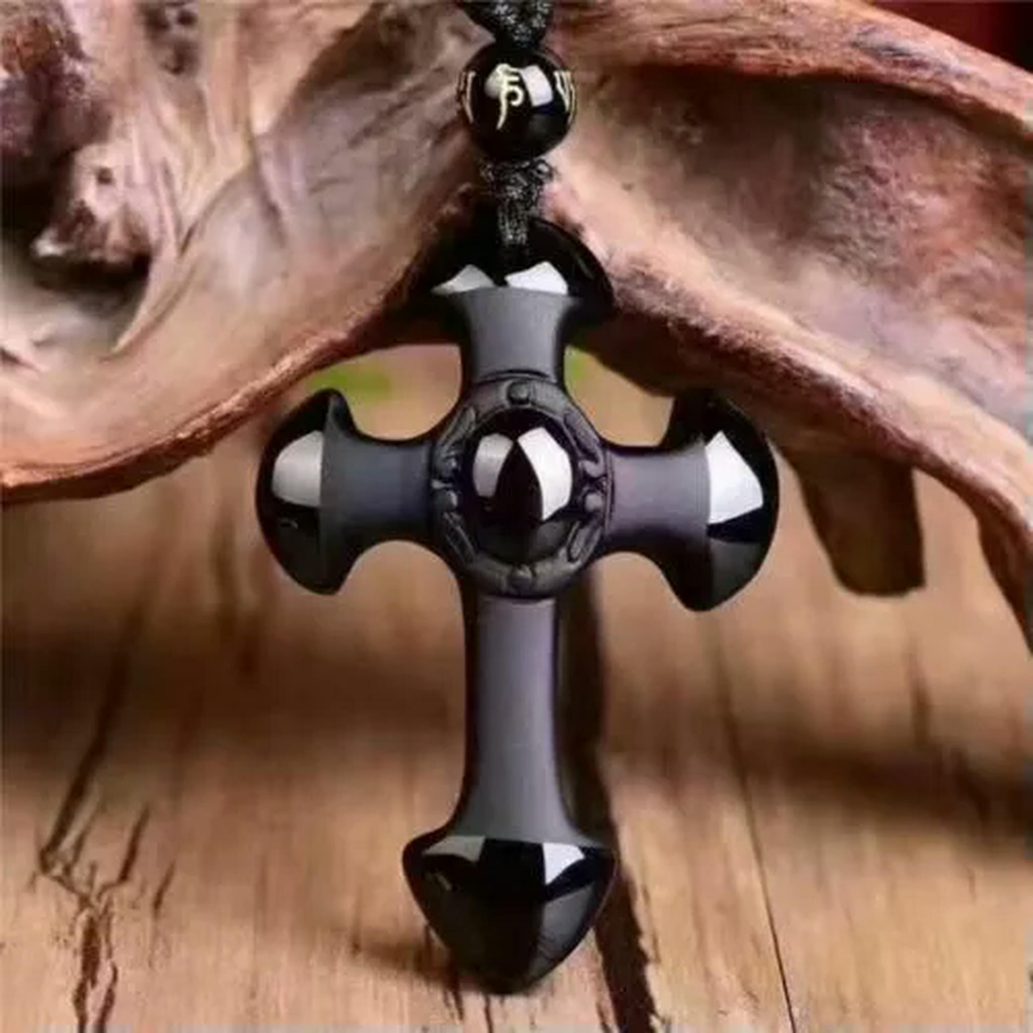 Natural Crystal Black Obsidian Cross Necklace Amulet Pendant With Chain ...