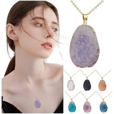 Spencer Natural Raw Amethyst Stone Pendant Necklace Wire Wrapped ...