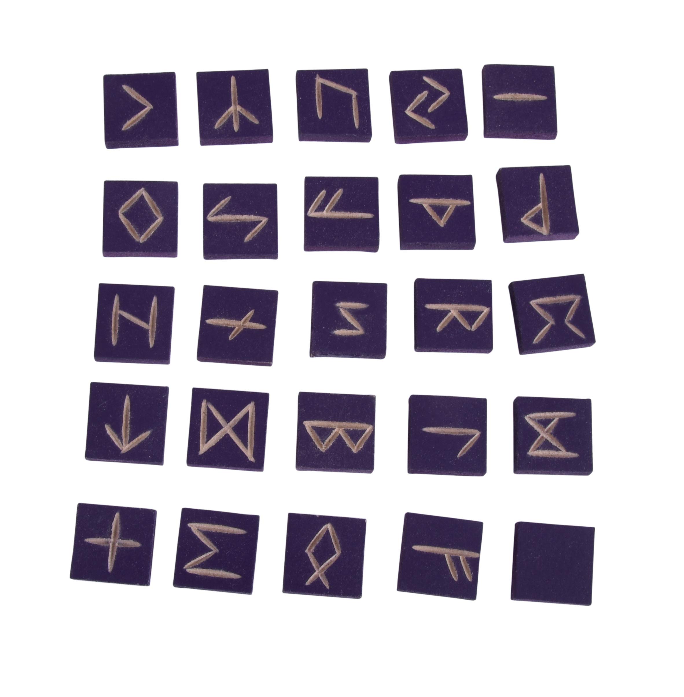 Natural Crystal Purple Wooden Runes Set with Elder Furthark Alphabet ...