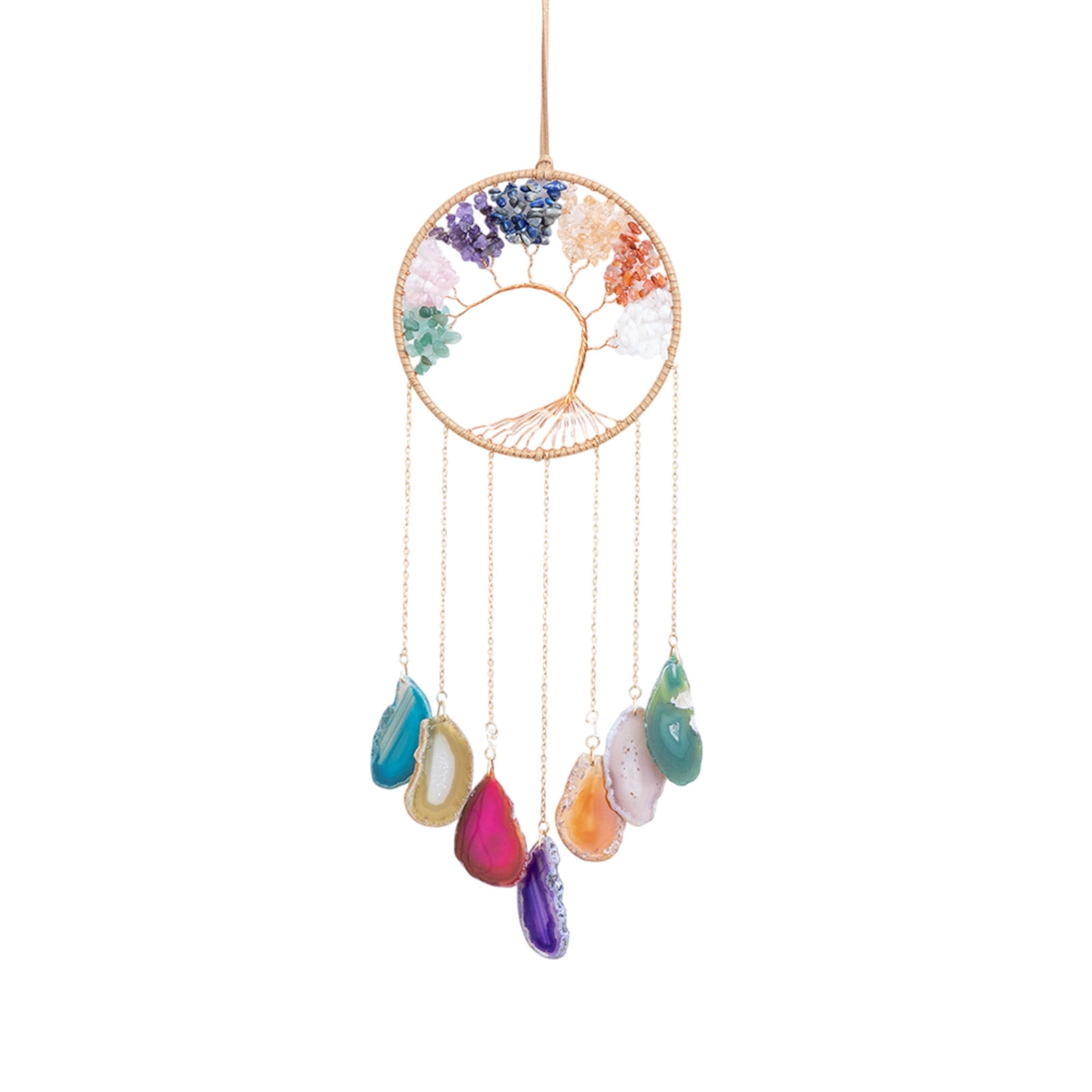 Natural Crystal Tree of Life Wind Chime with Agate Slices and Alloy ...