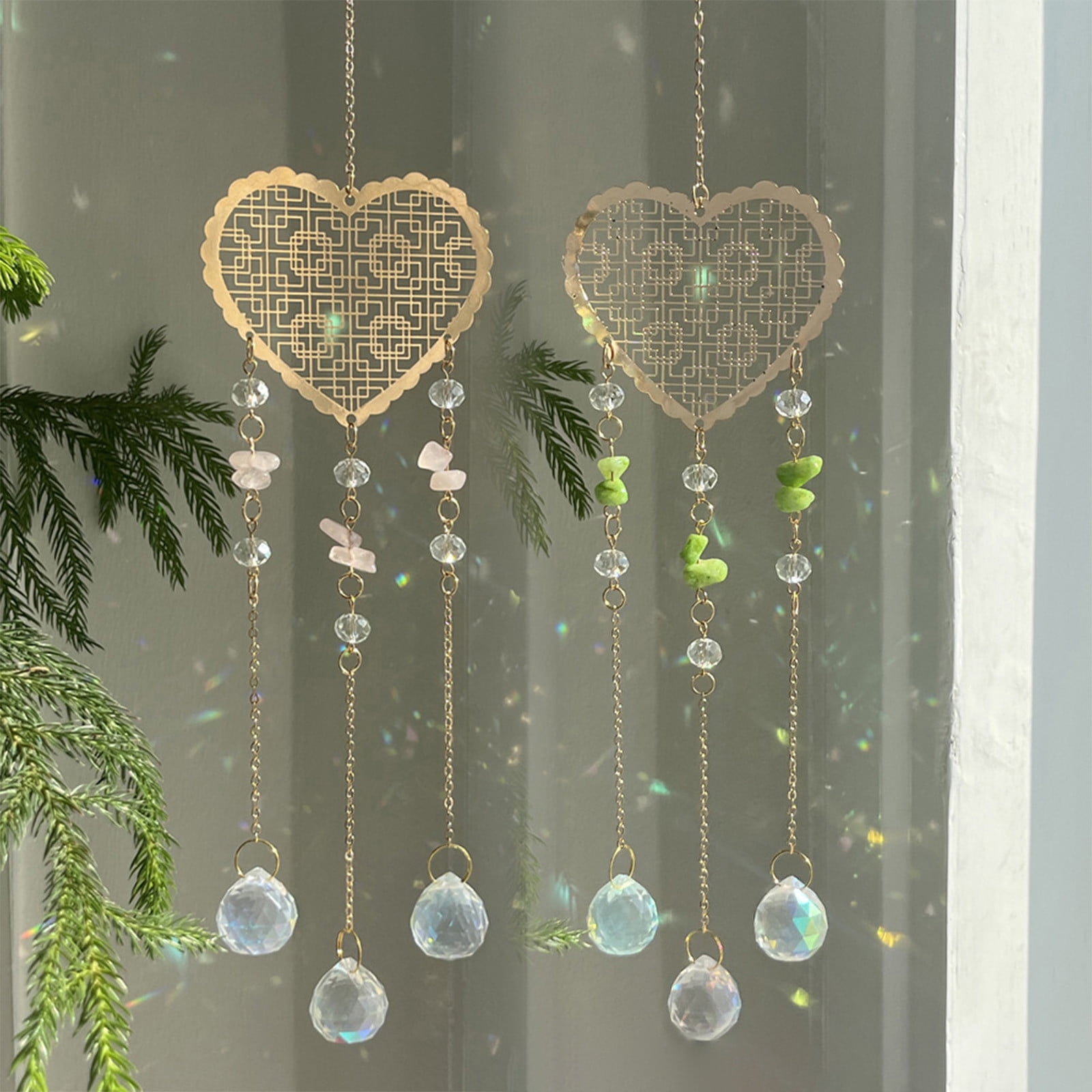 Natural Crystal Wind Chime, Cordiform Pendant, Solar Powered Light ...