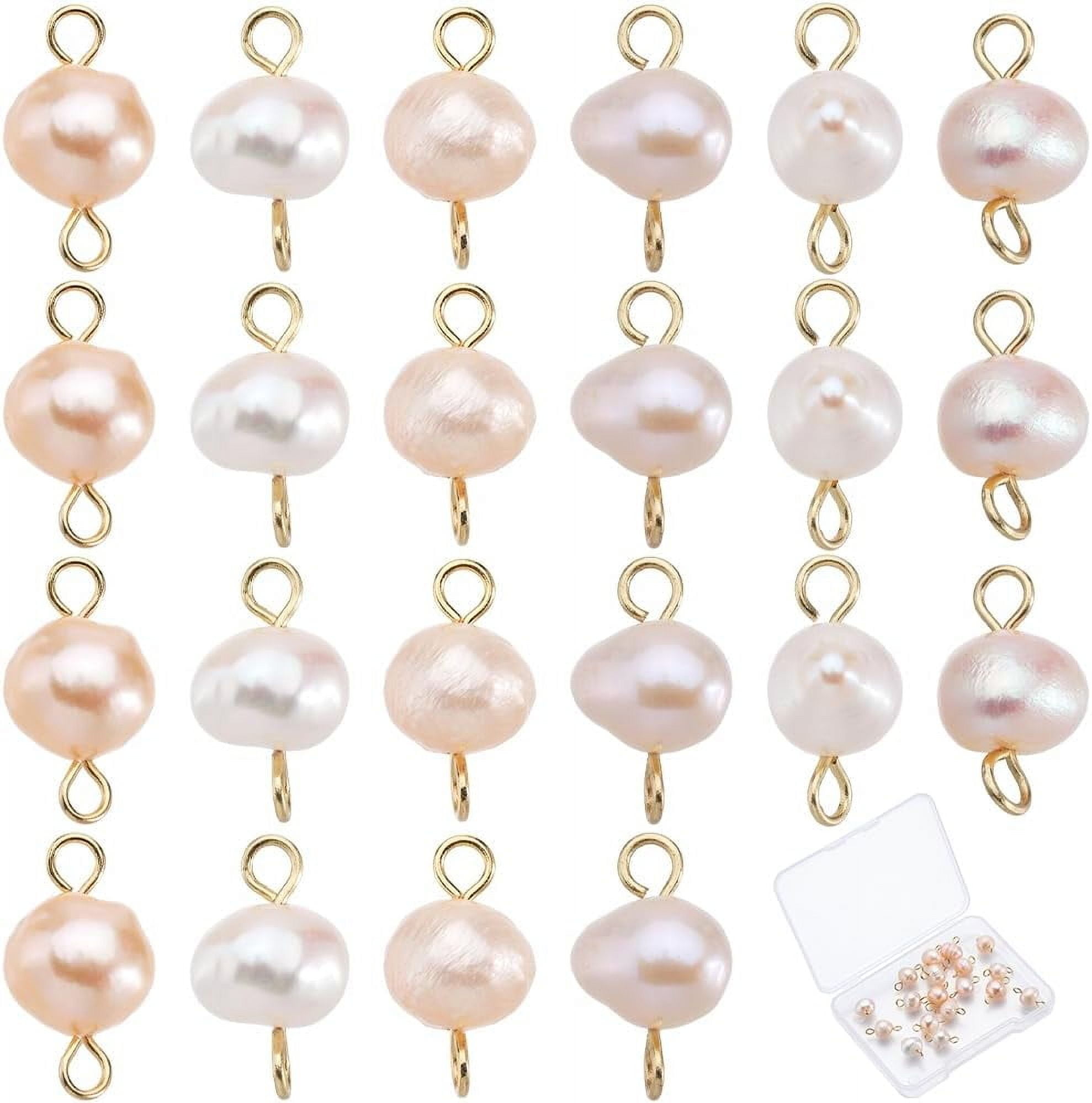 Natural Cultured Freshwater Pearl Potato Connector Charms with Golden ...