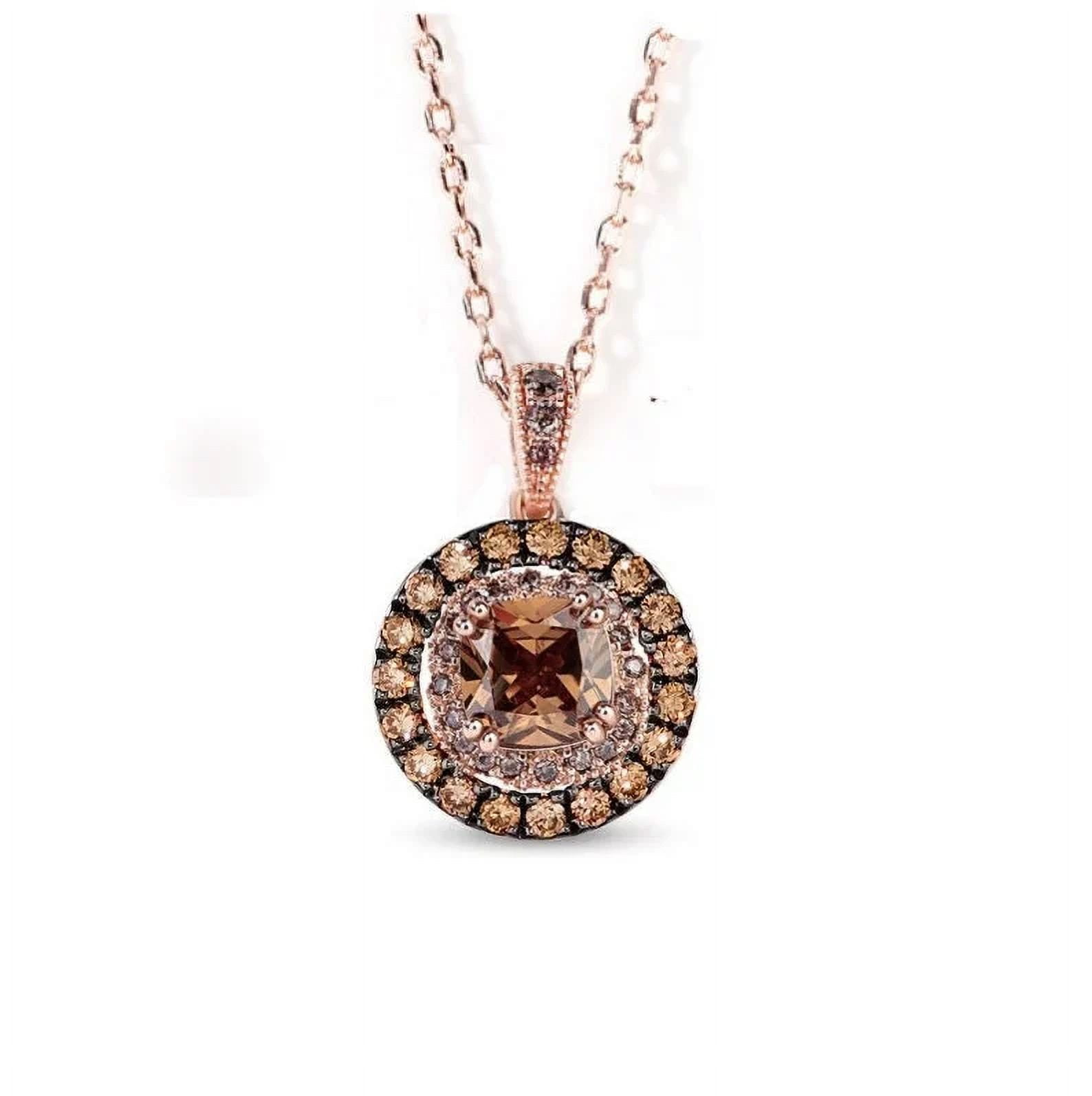 Natural Cushion Cut Brown Diamond Halo Pendant Necklace in 14K Rose ...