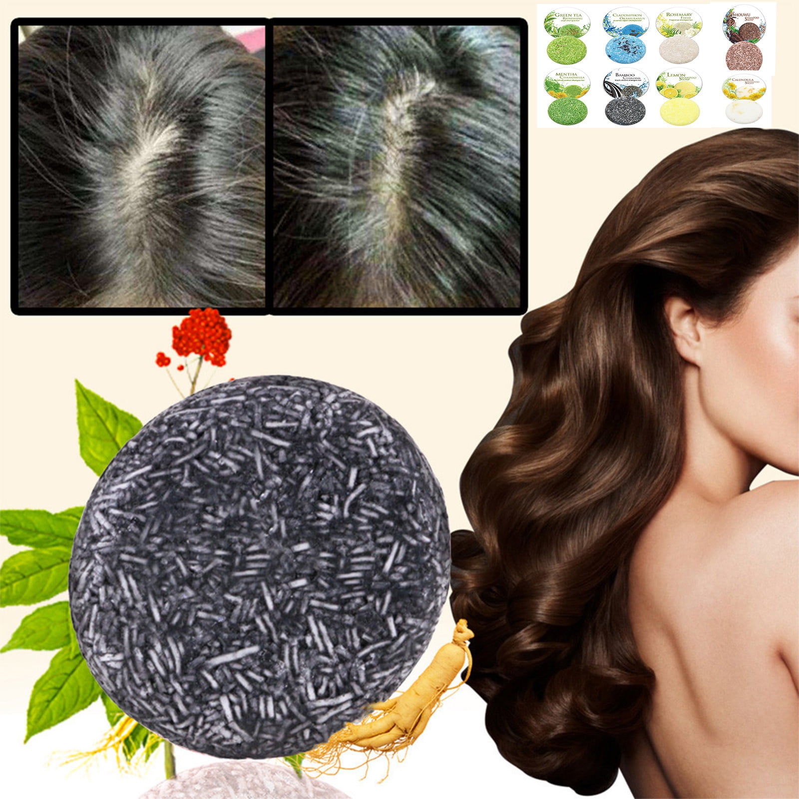 Natural Dark Hair Color Shampoo Soap with Polygonum Multiflorum ...
