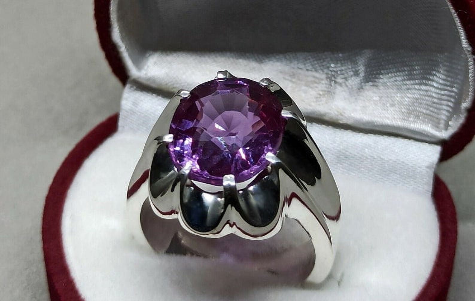 Natural Deep Purple Amethyst Mens Ring Sterling Silver 925 Purple ...