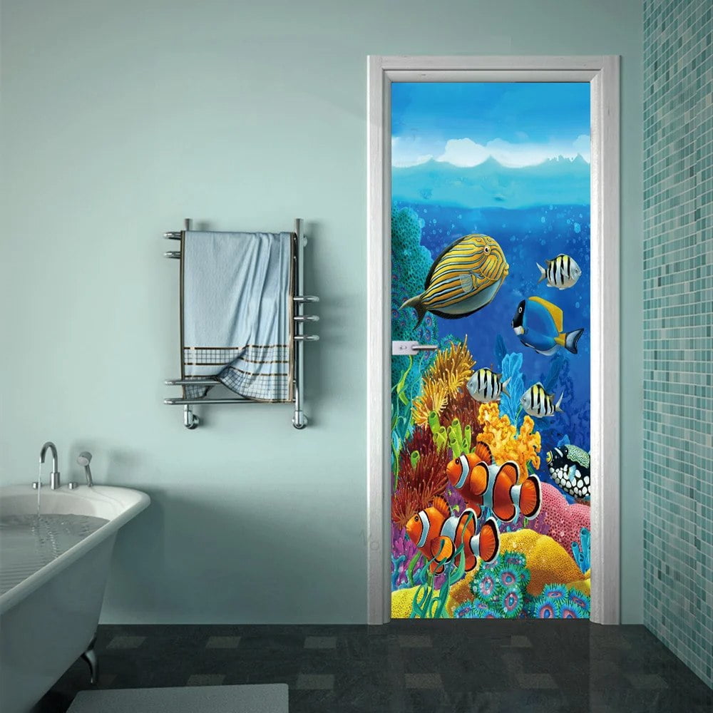 Natural Deep-sea Animals Fish Whale Door Sticker Self Adhesive ...