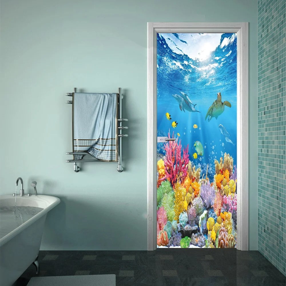 Natural Deep-sea Animals Fish Whale Door Sticker Self Adhesive ...