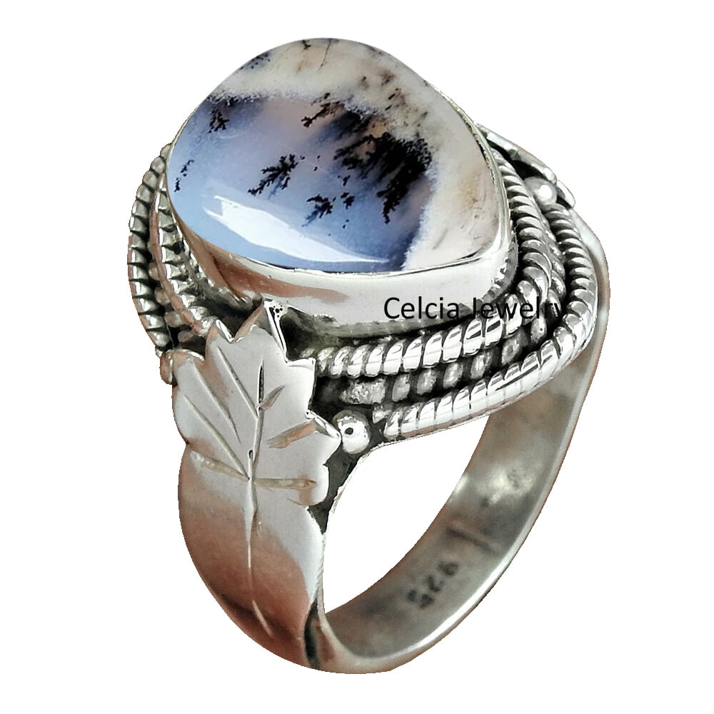 Natural Dendritic Opal Gemstone Women Ring, Solid 925 Sterling Silver ...