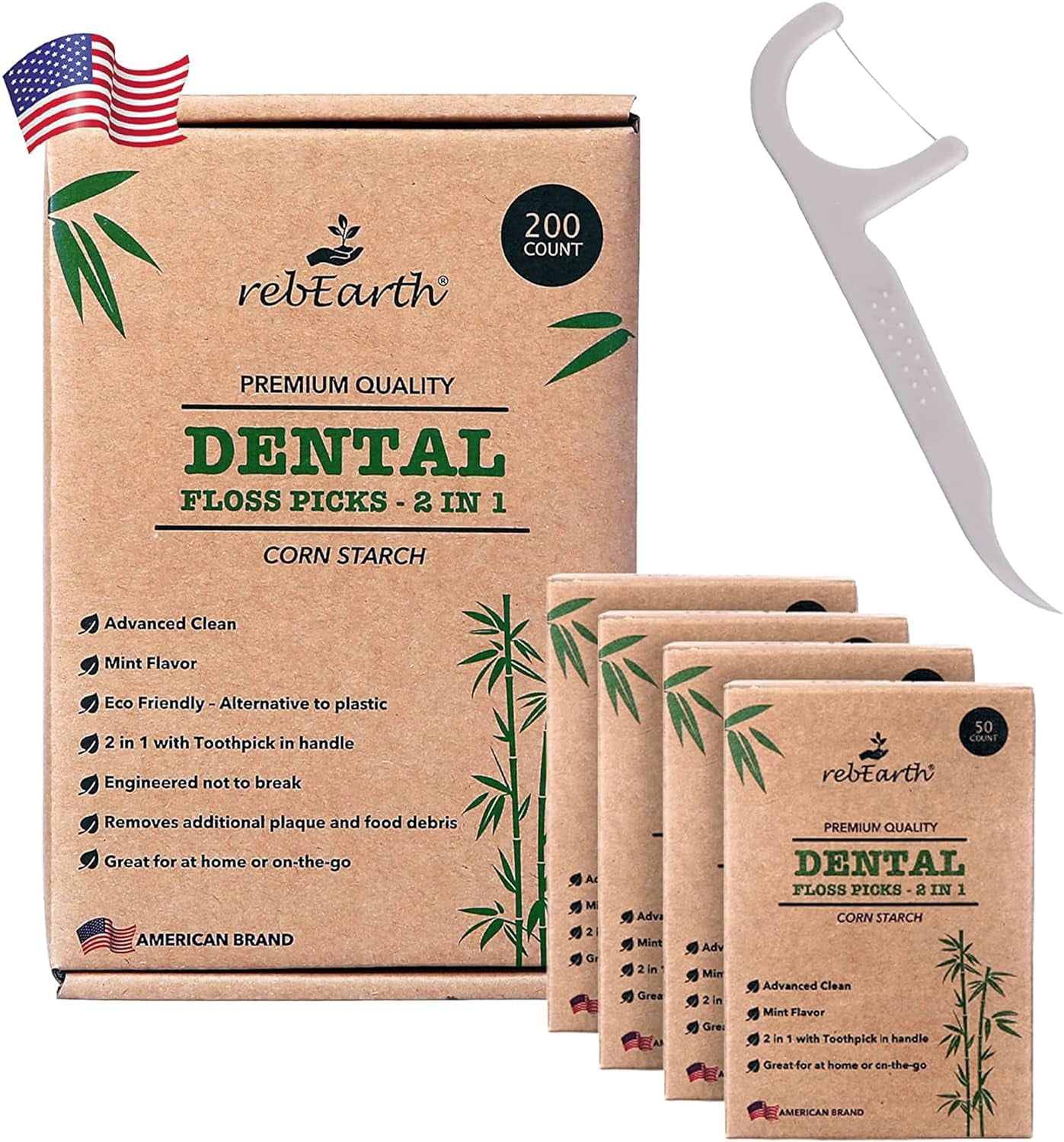 Natural Dental Floss Picks - Oral Care Dental Pick w/Mint Flavored ...