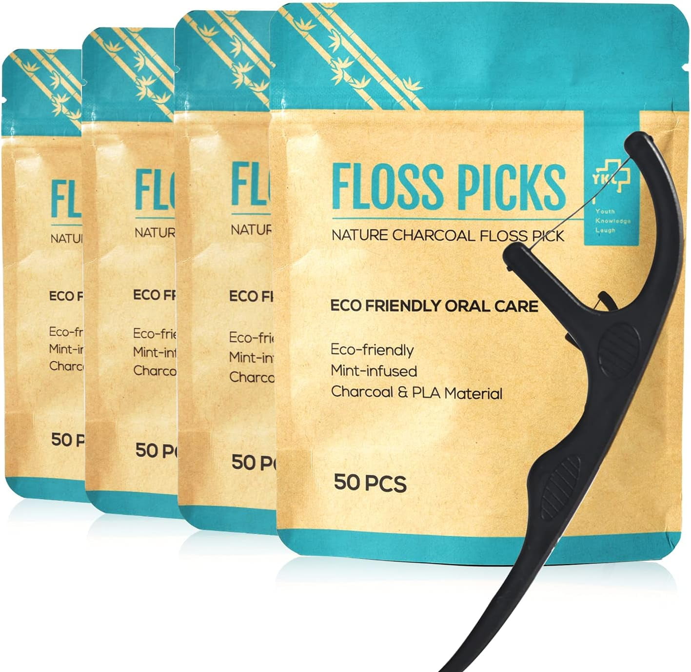 Natural Dental Floss Picks - Vegan, Eco Friendly Black Bamboo Charcoal ...