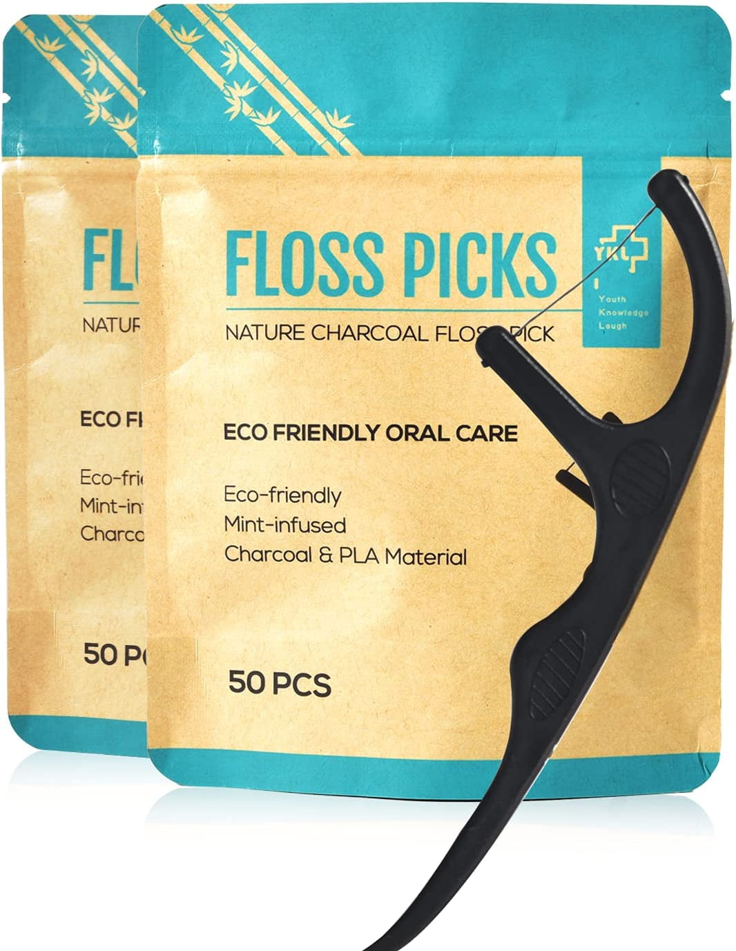 Natural Dental Floss Picks - Vegan, Eco Friendly Black Bamboo Charcoal ...