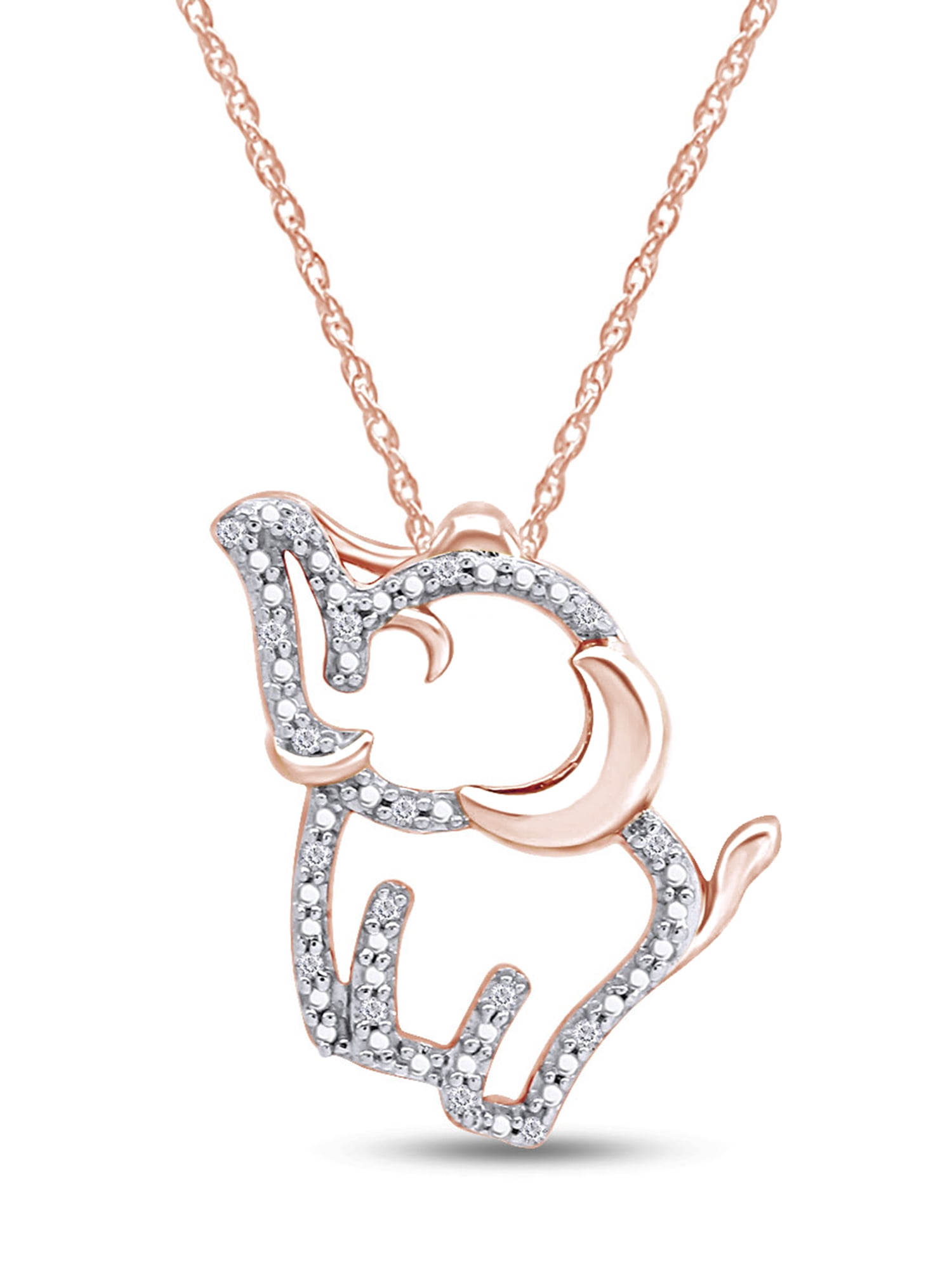 AFFY Natural Diamond Accent Elephant Pendant Necklace in 14k Rose Gold ...