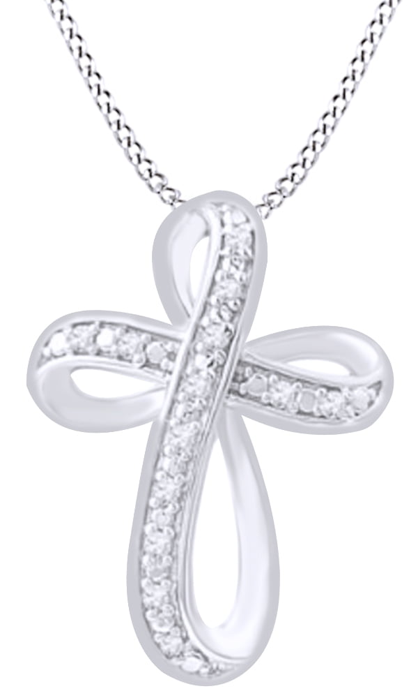 AFFY Natural Diamond Accent Looping Cross Pendant Necklace In 14K White ...