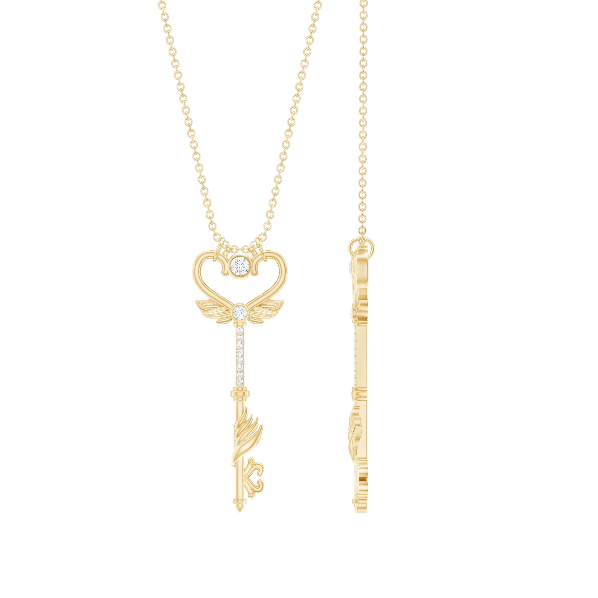Rosec Jewels Natural Diamond Key Pendant, Angel Heart Pendant with ...