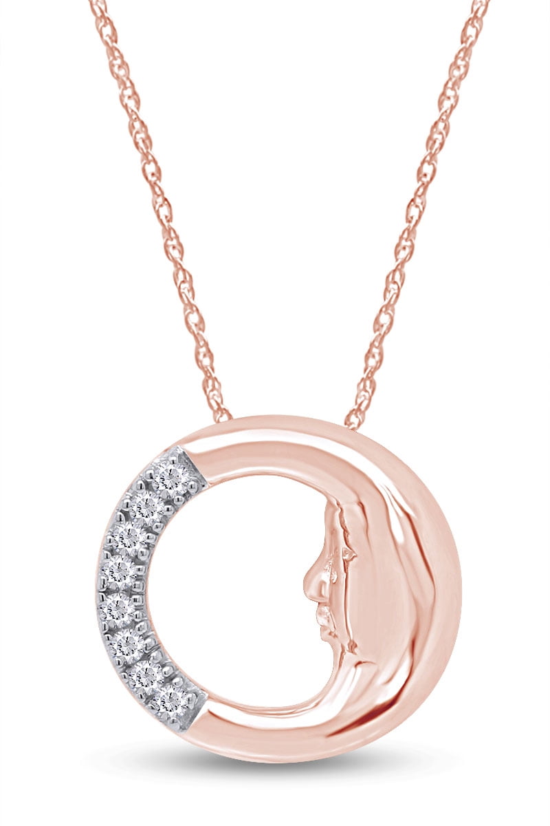 AFFY Natural Diamond Moon Pendant Necklace 14k Rose Gold Over Sterling ...