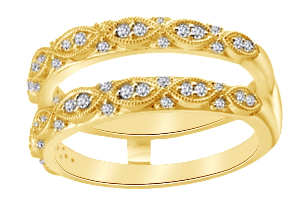 AFFY Natural Diamond Vintage Enhancer Guard Ring In 14k Solid Yellow ...