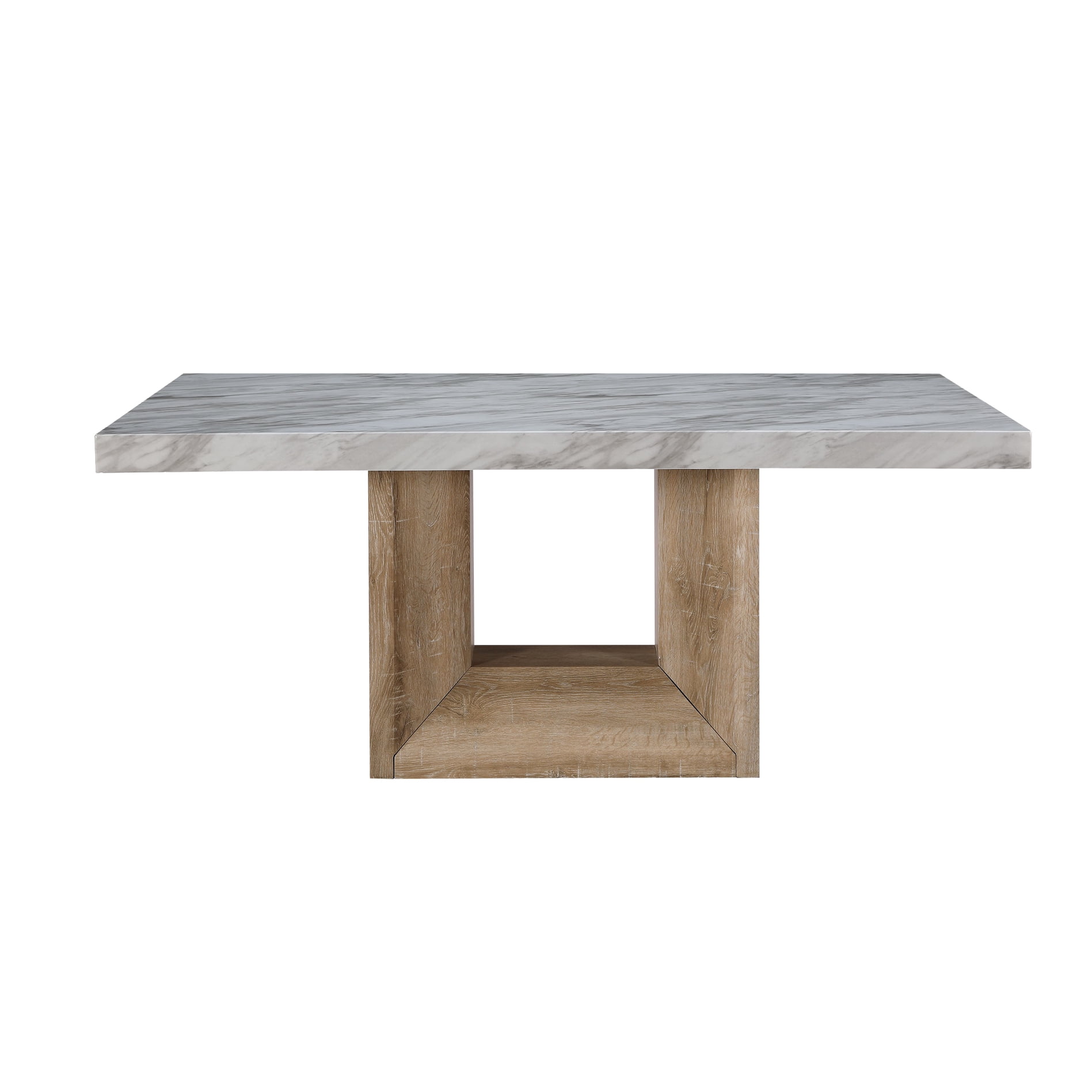 Natural Dining Table - White Marble Faux Tabletop Wood-like Base 70 In ...