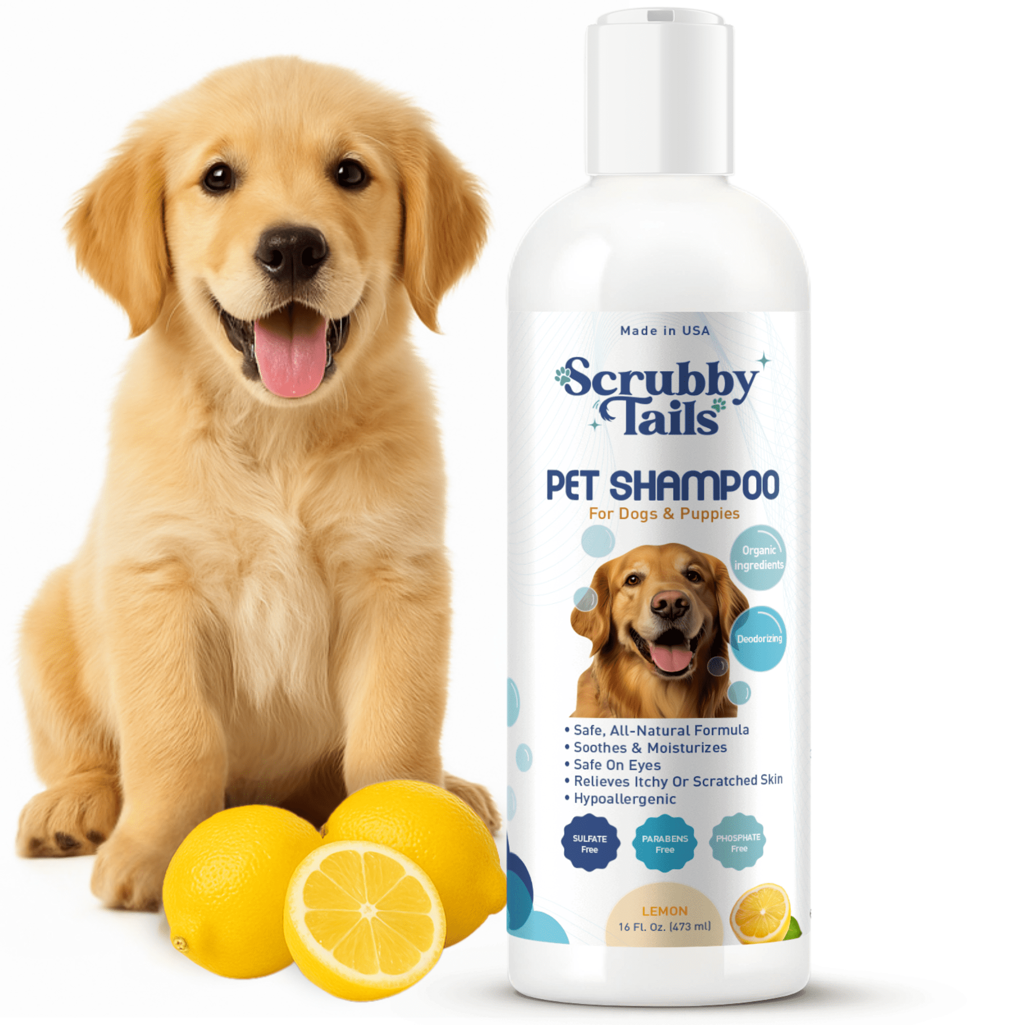 Scrubby Tails Organic Puppy Shampoo, Tear-Free Dog Wash, Deodorizing ...