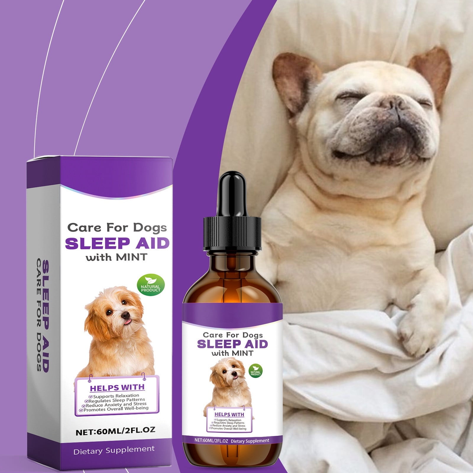 Natural Dog Sleep Aid with Mint Flavor Calming Drops for Dogs Promotes ...