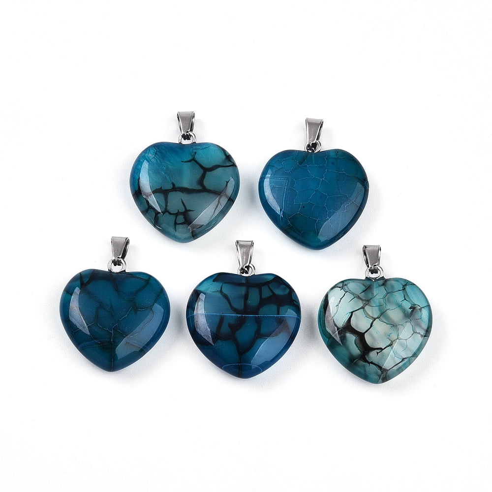 Natural Dragon Veins Agate Pendants with Stainless Steel Snap On Bails ...