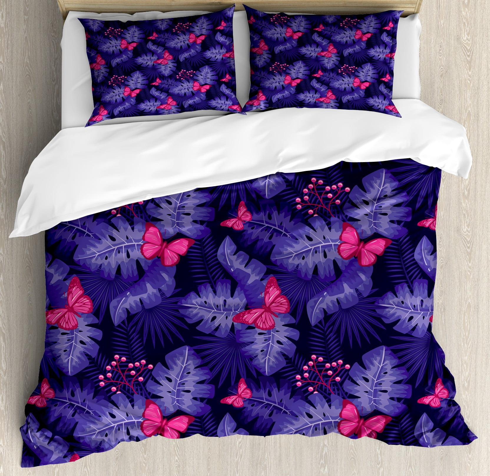 Natural Duvet Cover Set, Exotic Plants and Butterflies Pattern ...