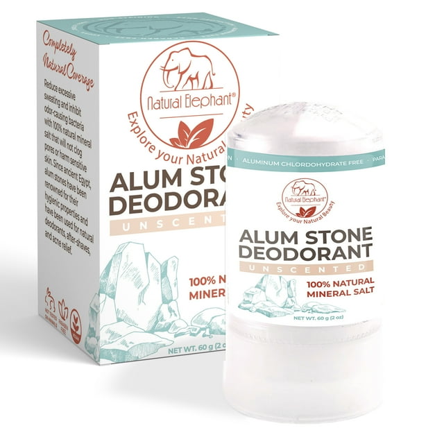 Natural Elephant Alum Stone Deodorant Stick 60g (2 oz) - Aluminum-Free ...