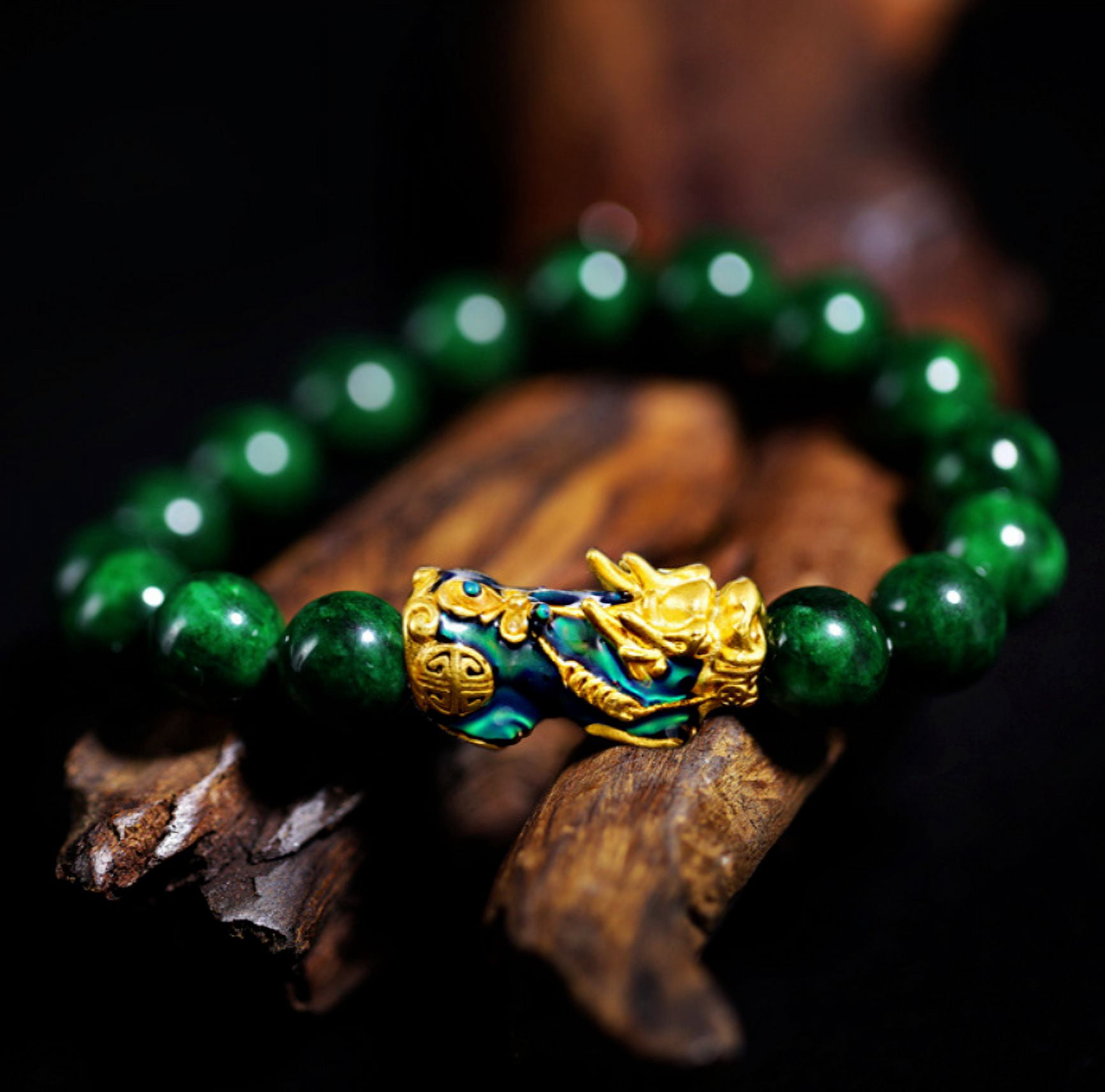 Natural Emerald 10MM Beads Pixiu Fengshui Wealth Luck Men Strength ...