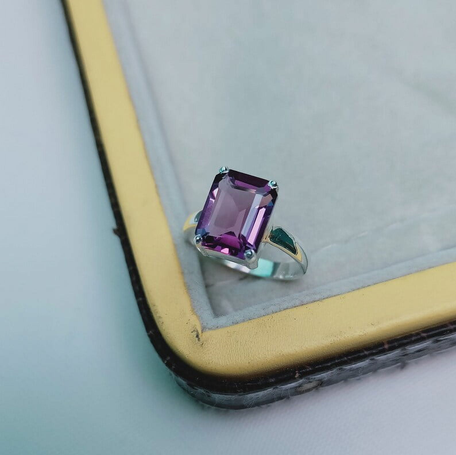 Natural Emerald Cut Purple Amethyst Ring 925 Sterling Silver Handamde ...